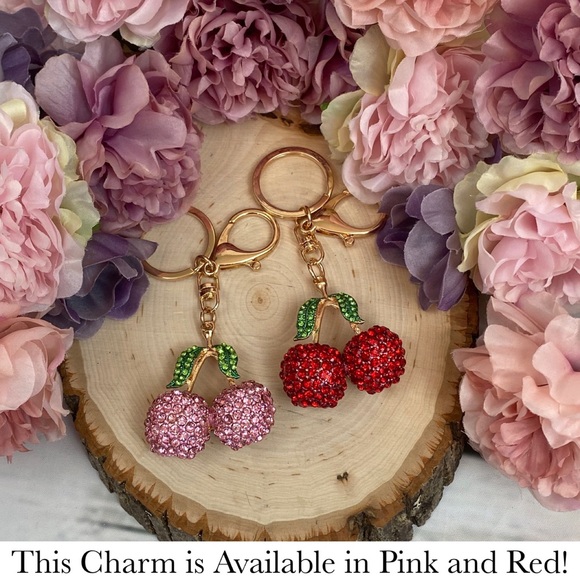 Accessories | Whimsical Pink Crystal Cherries Keychain Charm | Poshmark